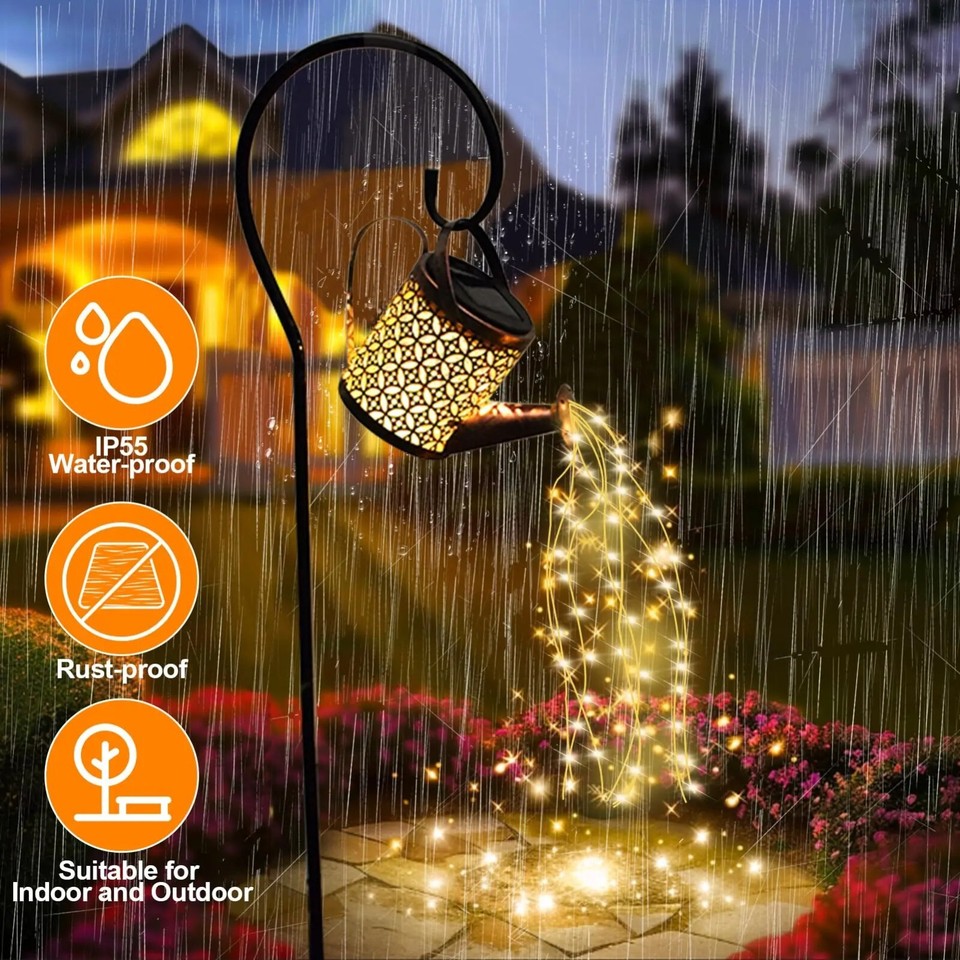 LED Solar Watering Can Lights Waterproof Hanging String Lights Garden ...