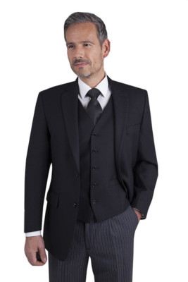 Mens Black Masonic Suit 3pc Herringbone Jacket Plain Waistcoat ...