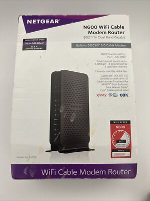 NetGear N600 Dual WiFi Cable Modem Router - Black (C3700) | eBay