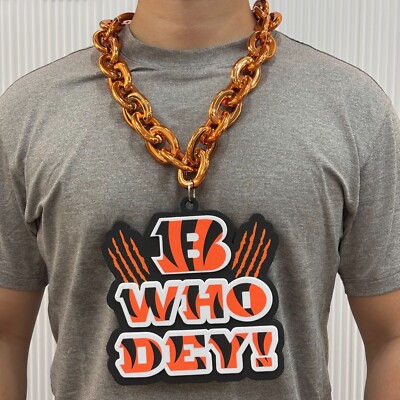 Cincinnati Bengals Big Chain "WHO DEY" Big Logo Necklace -Orange & Gold ...