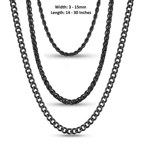 Black Stainless Steel Chains Cuban Wheat Rope 18-75cm Long 2-15mm Wide ...
