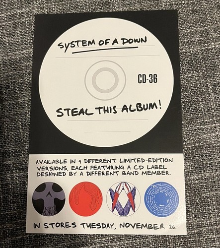 System Of A Down Steal This Album Promo Postcard Slipknot Radiohead ...