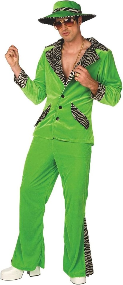 Men`s Green PIMP DADDY Costume + Hat 1970s Big Daddy Velvet Suit ...
