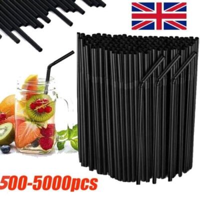 Plastic Flexible Straws Bendy Black Recyclable Drinking Cocktail Straws ...