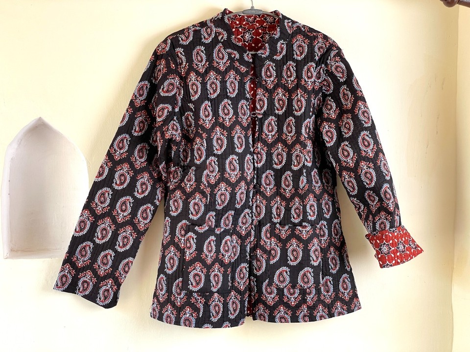 Indian Handmade Quilted Cotton Jacket Stylish Black & Red Women's Coat ...