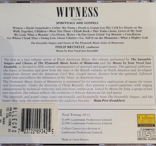 Witness - Volume 1: Spirituals and Gospels [CD,1995] | eBay