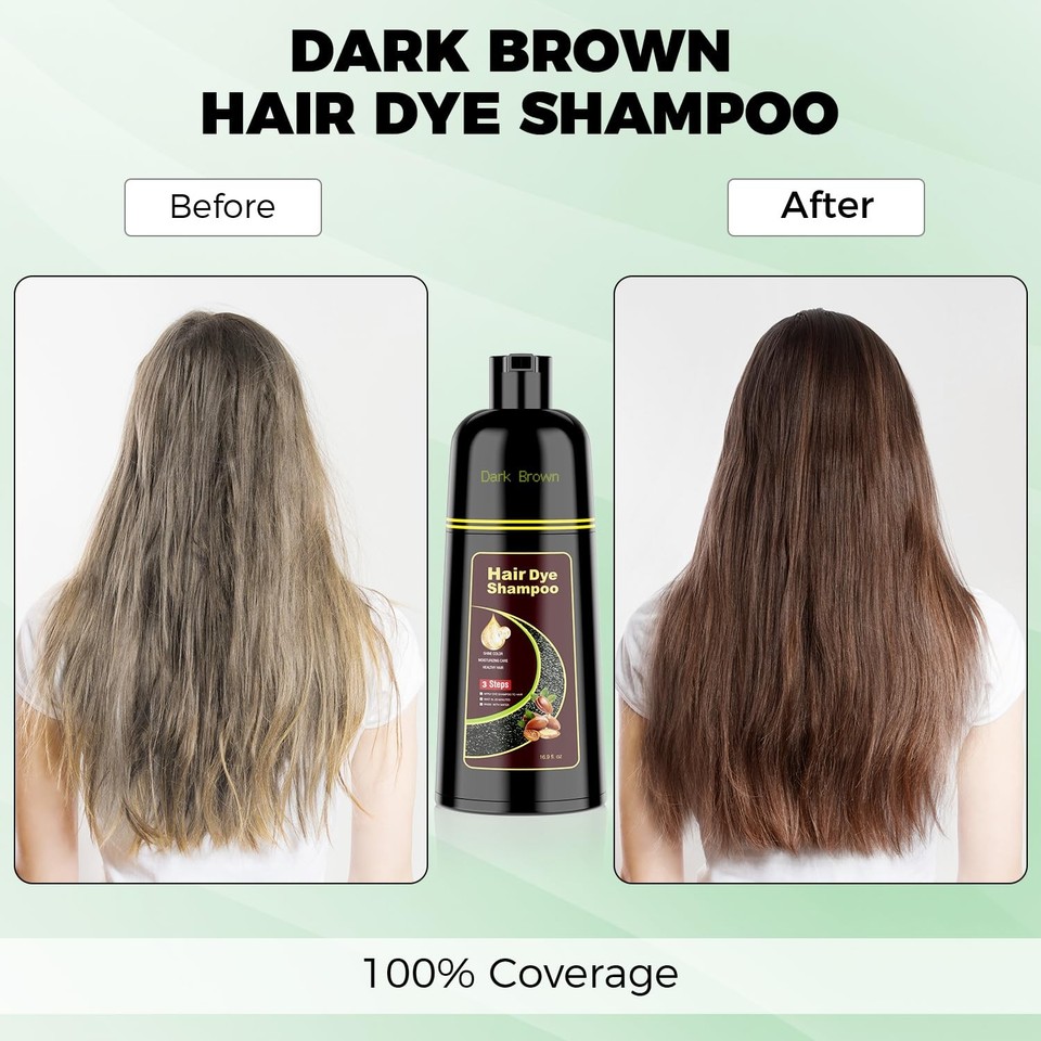 Dark Brown Hair Dye Shampoo 3 in 1，Argan Herbal Hair Color Shampoo ...
