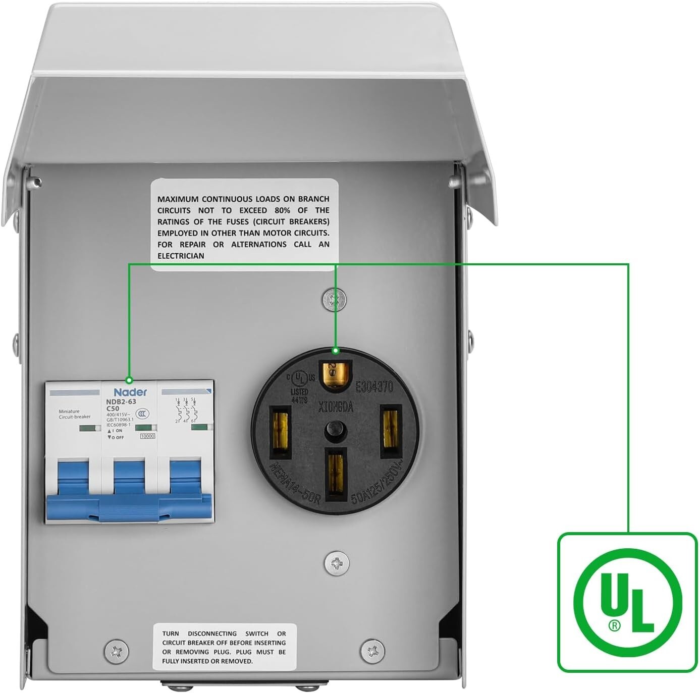 50 Amp Outdoor RV Power Outlet with Breaker - NEMA 3R Waterproof ...