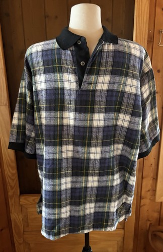 The Vermont Flannel Co Polo Shirt Mens Large Blue Plaid Soft Made in ...