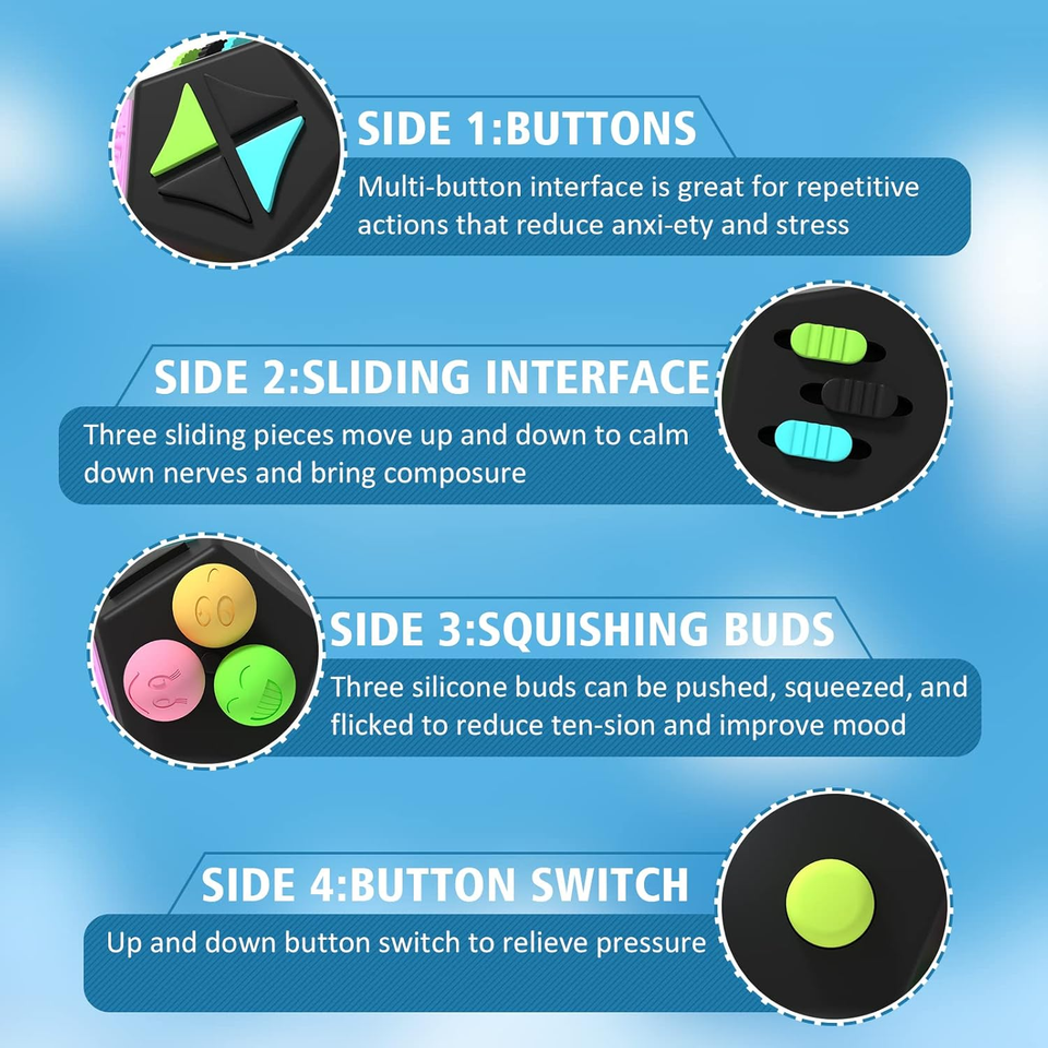 Fidget Dodecagon –12-Side Fidget Toys Cube Relieves Stress and Anxiety ...