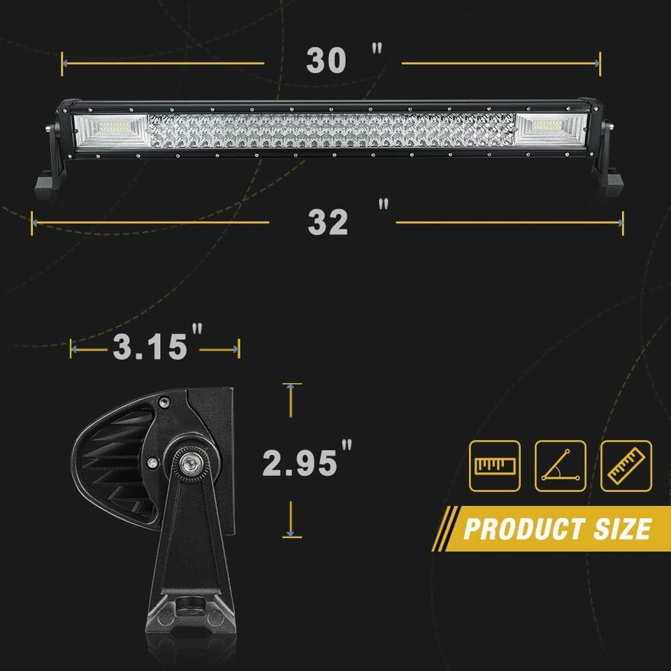32 Inch LED LIGHT BAR Tri Row Spot Flood Combo Truck Offroad 4WD ATV ...