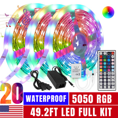 16-100FT Waterproof LED Strip Lights 5050 RGB Color Change Remote for ...