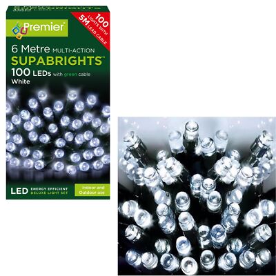 Premier 100 Multi-Action Supabrights LED Lights on Green Cable - White ...