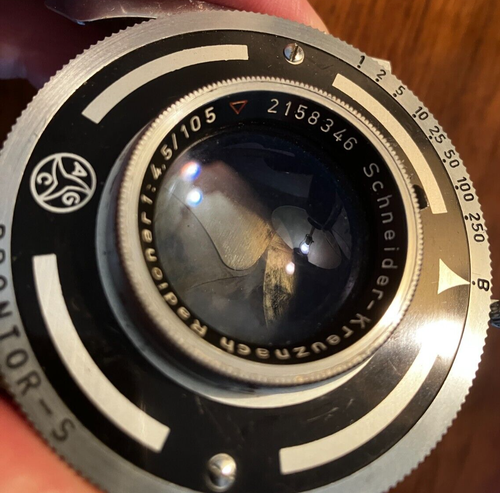Schneider-Kreuznach Radionar 105mm f4.5 lens & Prontor-S shutter, clean ...