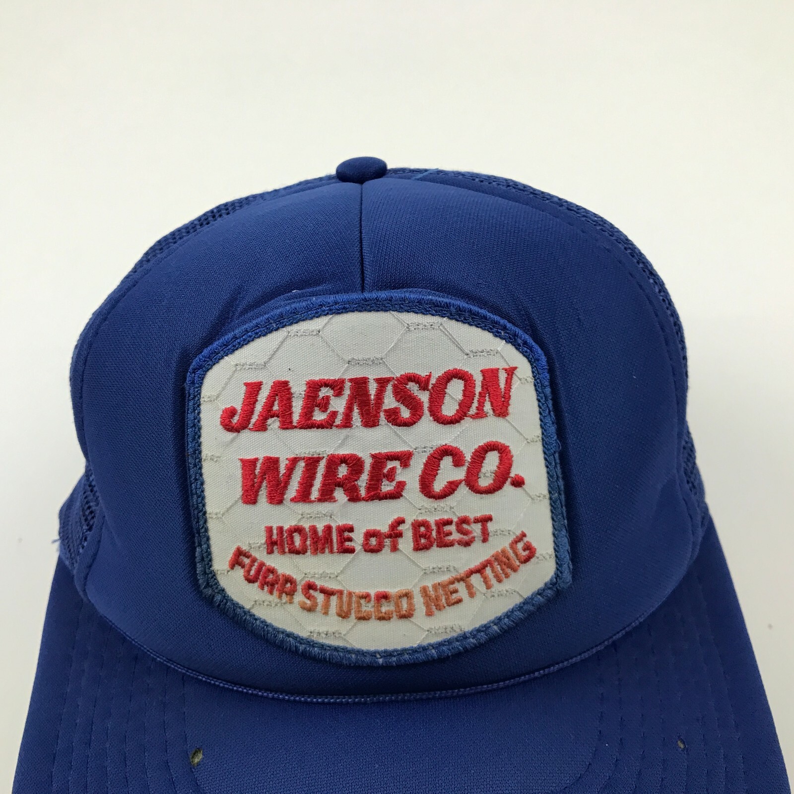 VINTAGE Jaenson Wire Hat Cap Snapback Trucker Blue White Stucco Netting ...