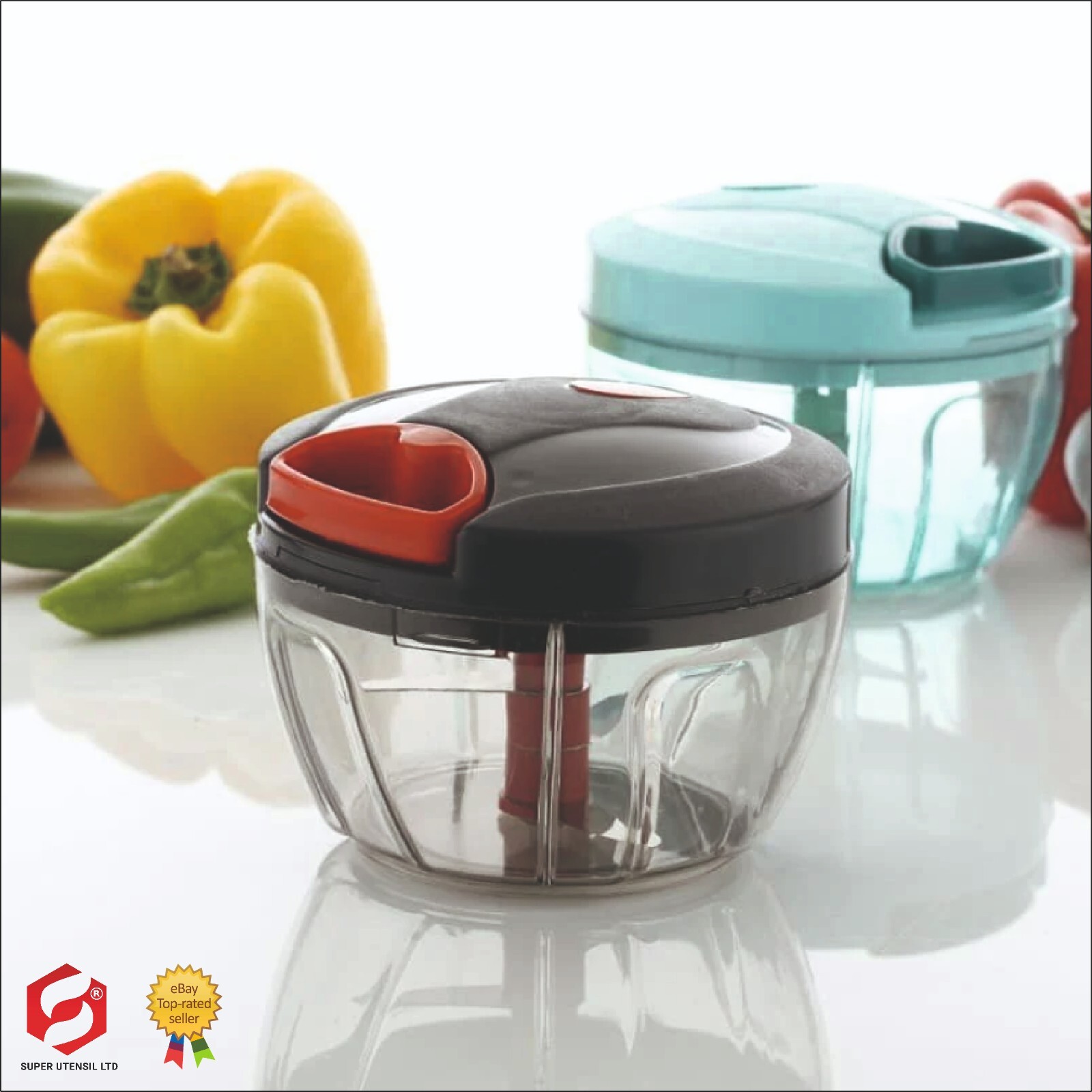 2x Food Chopper Manual Pull Cord Pulling Vegetable Slicer Hand Blender ...