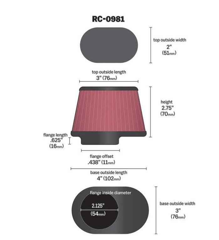 K&N UNIVERSAL Sport Luftfilter RC-0981 Flansch 54mm Oval & Konisch | eBay