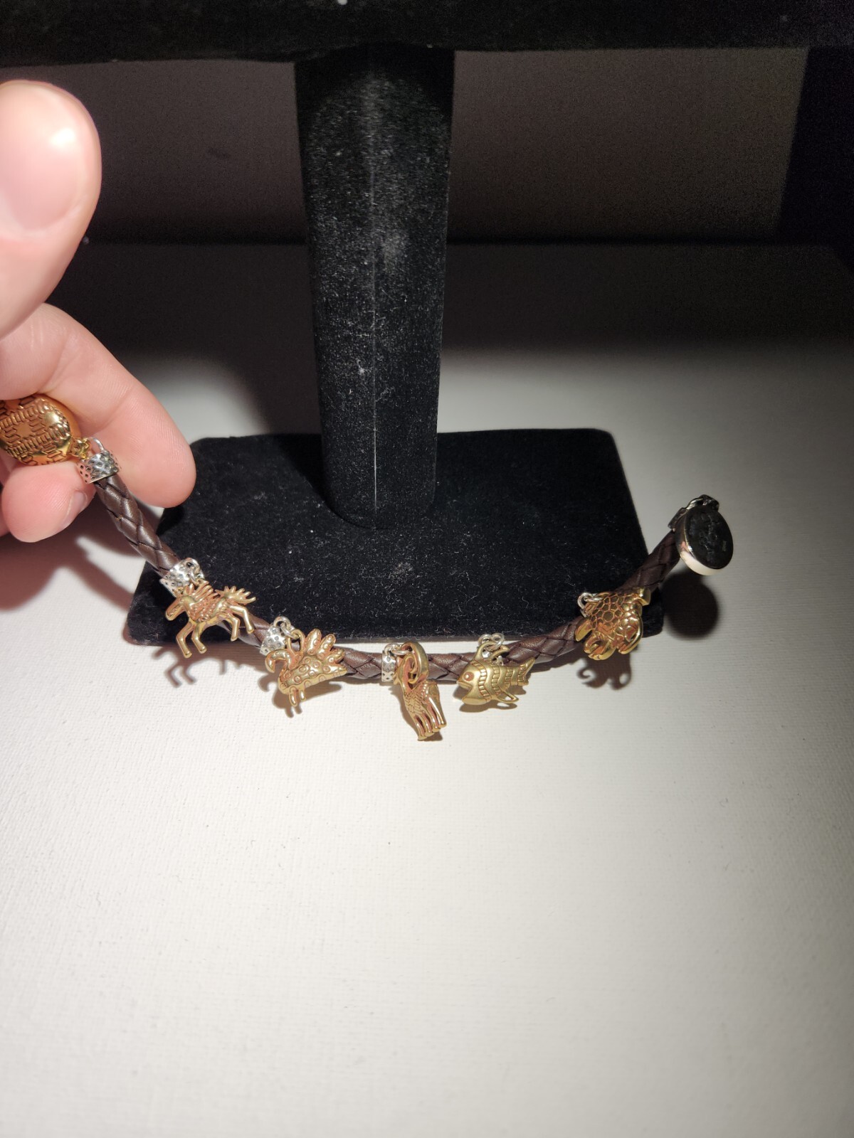 Sterling & Brass Braided Leather Small Charm Magnet B… - Gem