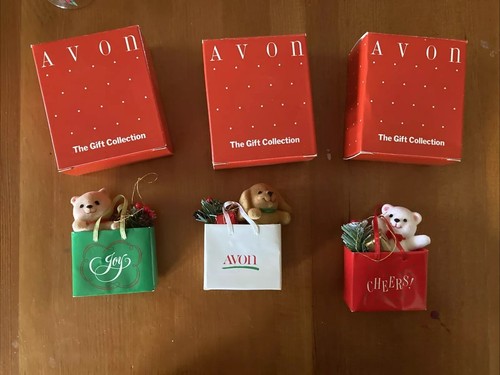Set Of 3 Vintage Avon Holiday Friend Ornaments Dog, Cat, & Teddy In A ...