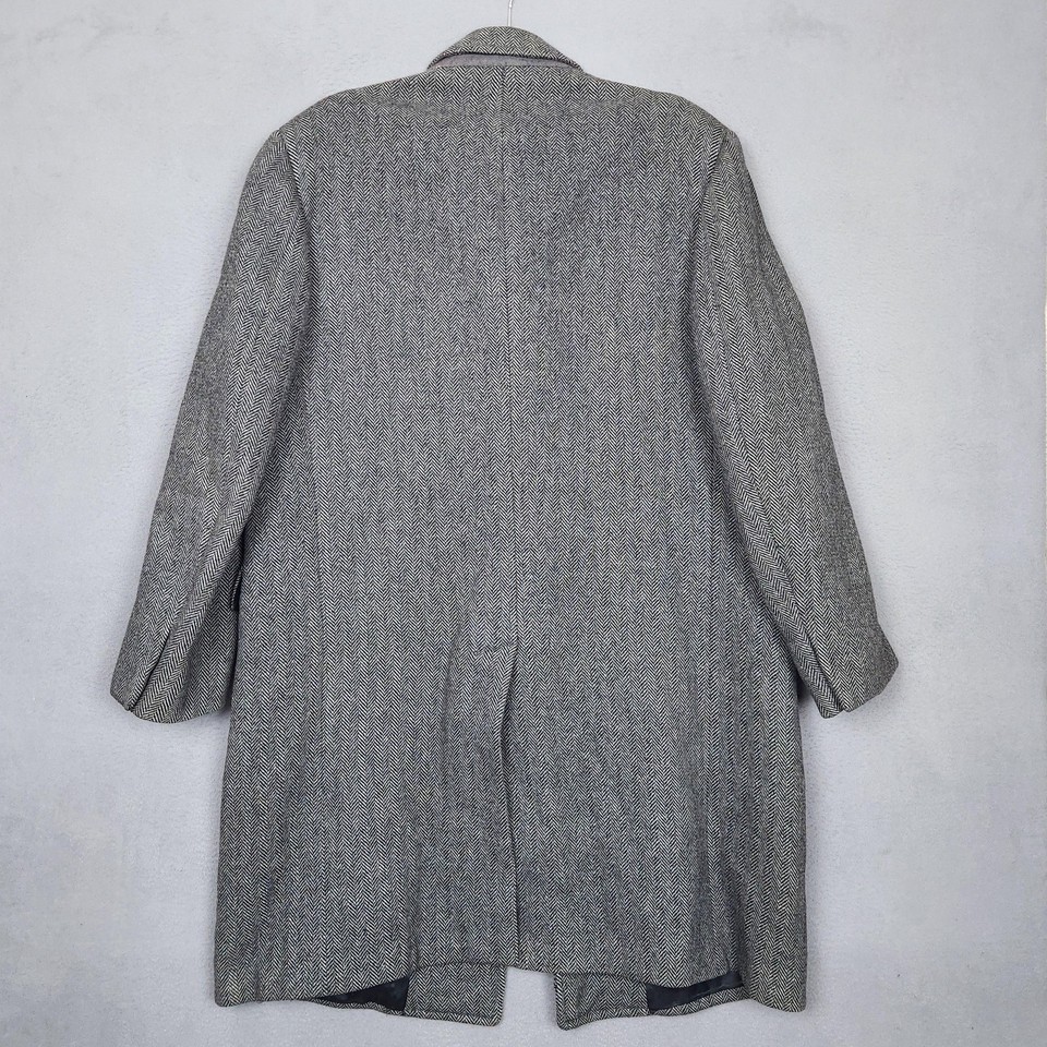Vintage Hart Schaffner Marx Overcoat Mens XL Gray Wool Herringbone Coat ...