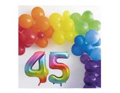 Rainbow Latex Balloon Arch & Number 45 Rainbow 34'' Balloon Birthday ...
