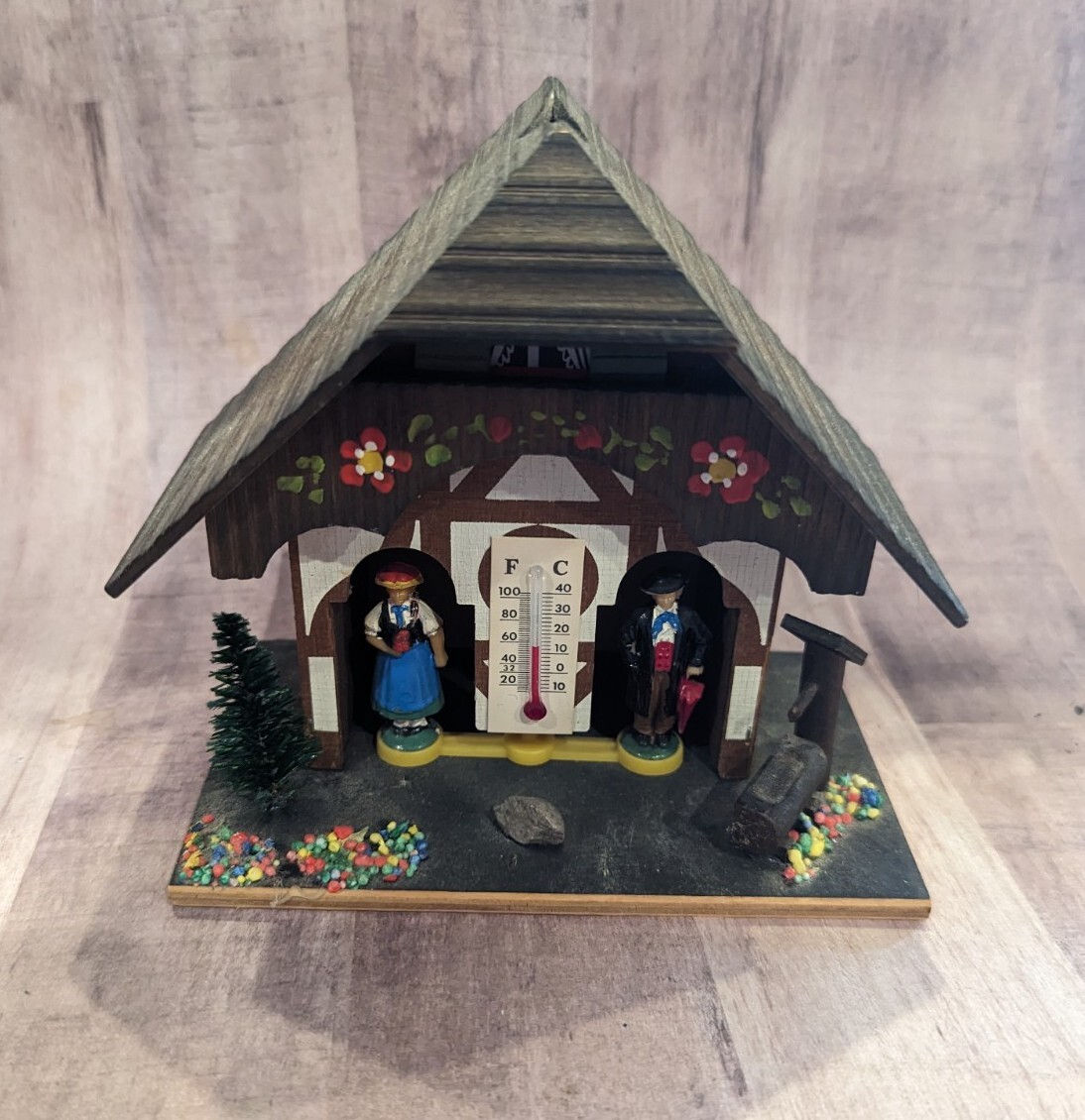 German Wood Weather House Station Chalet Thermometer Barometer | eBay
