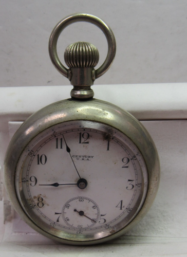 ANTIQUE MANS RAILROAD CENTURY U.S.A. OPEN FACE POCKET WATCH SILVERODE ...