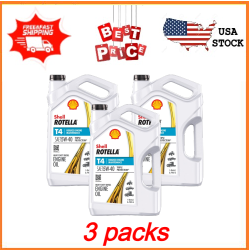 (3 pack) Shell Rotella T4 Triple Protection 15W-40 Diesel Motor Oil, 1 ...