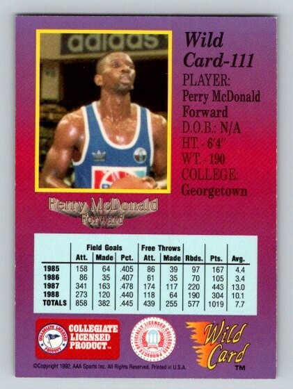 1992 Wild Card Collegiate Perry McDonald #111 Georgetown Hoyas | eBay