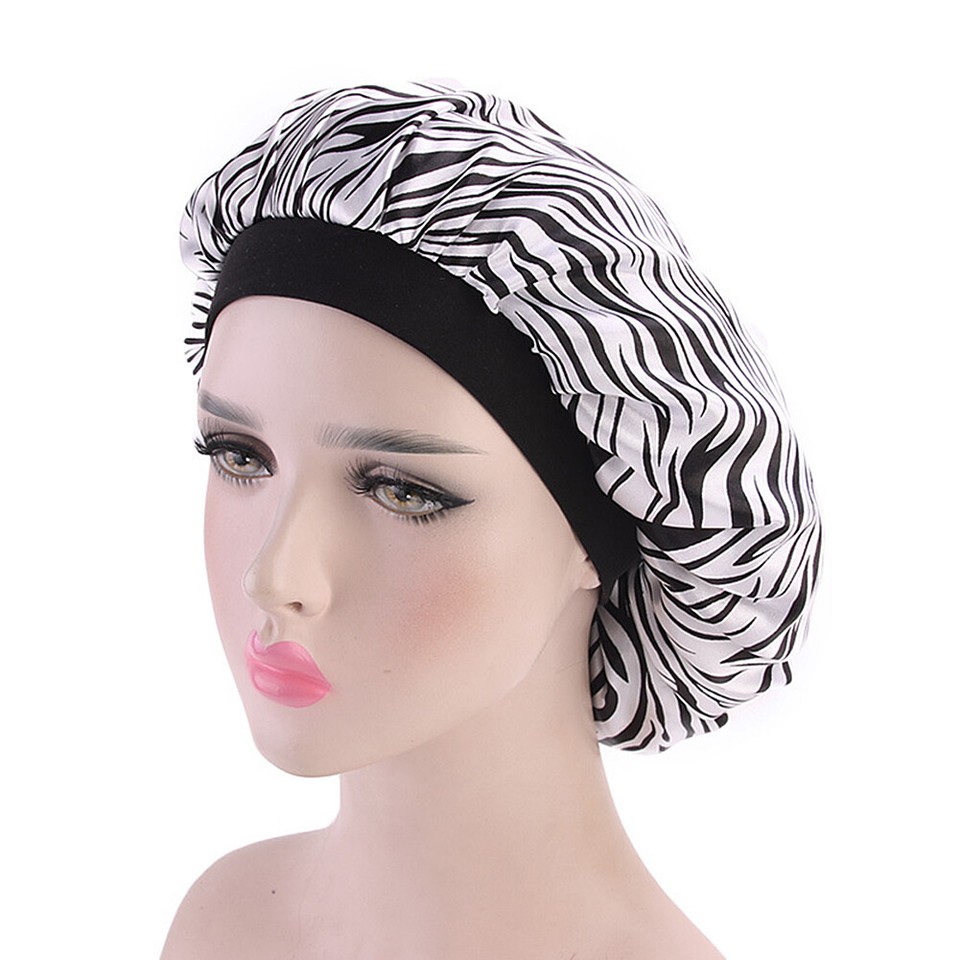 US Women Satin Night Sleep Cap Hair Bonnet Hat Silk Head Cover Wide ...