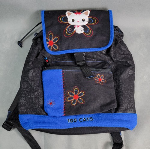 SANRIO 100 CATS Smile With Sanrio BACKPACK Blue Black Fleece EMBROIDERY ...