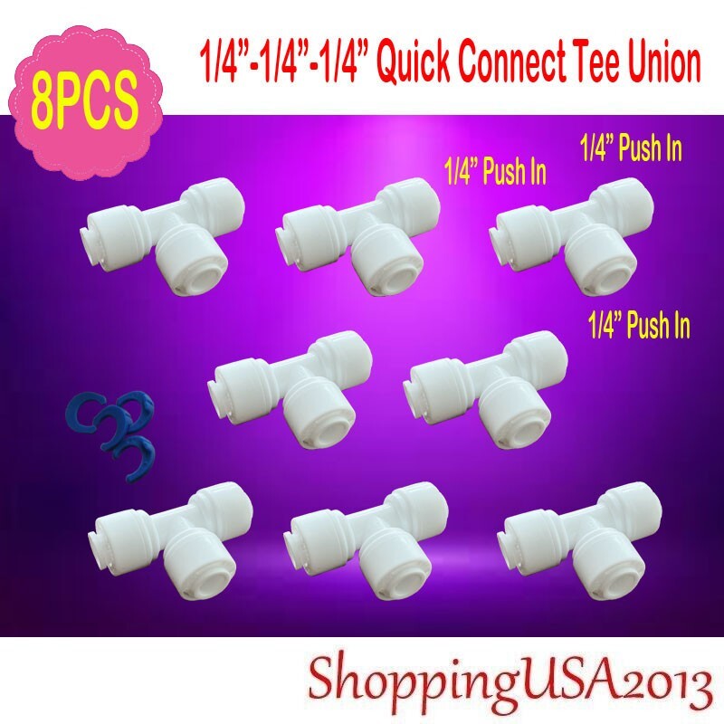 8 Pcs Quick Connect Tee Union Fitting 1/4" Push In Connector Water ...
