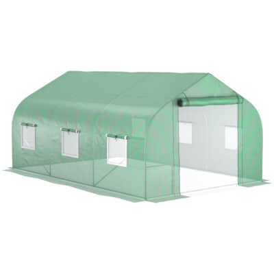 Walk-in Tunnel Greenhouse 6 Windows with Netting for Ventilation ...