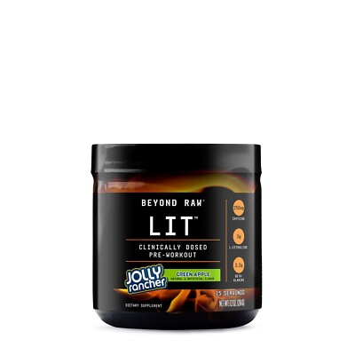 Beyond Raw LIT Pre-Workout -15 Servings 7.20oz -Jolly Rancher Green ...