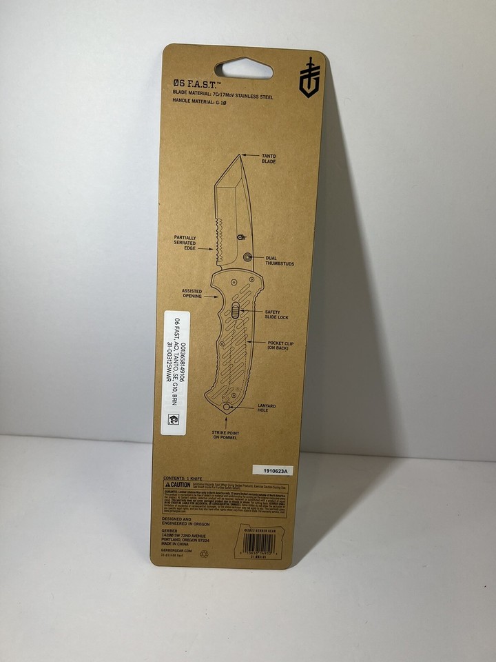 GERBER FAST 06 ASSIST OPEN TANTO BLADE FOLDING KNIFE w/ Pocket Clip 31 ...