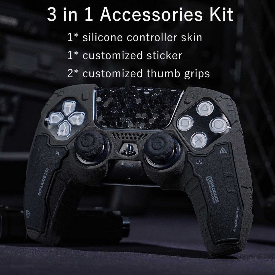 GeekShare PS5 Controller Skin Protective Case + Thumb Grips + Sticker ...
