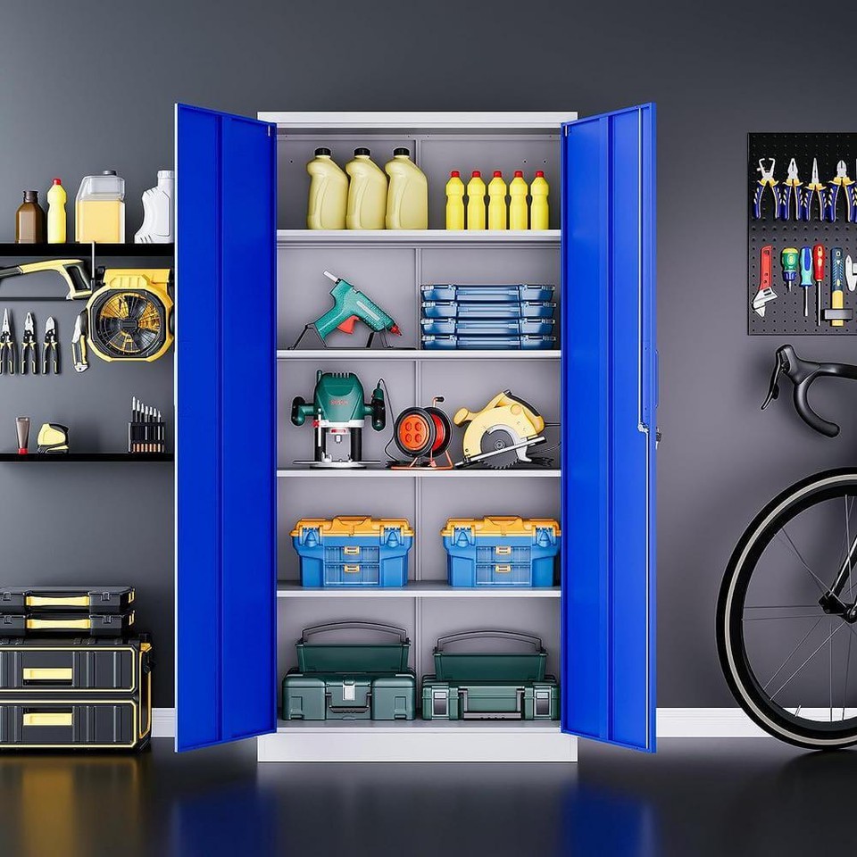 LISSIMO Cabinet 70.87"x31.5"x15.7" 4-Shelves Freestanding Gray+Blue ...