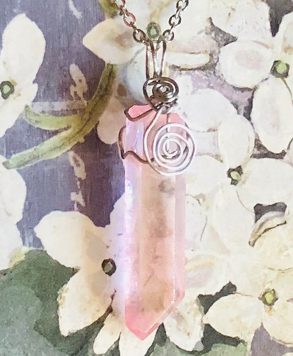 Pink quartz crystal point wire wrapped pendant necklace | eBay