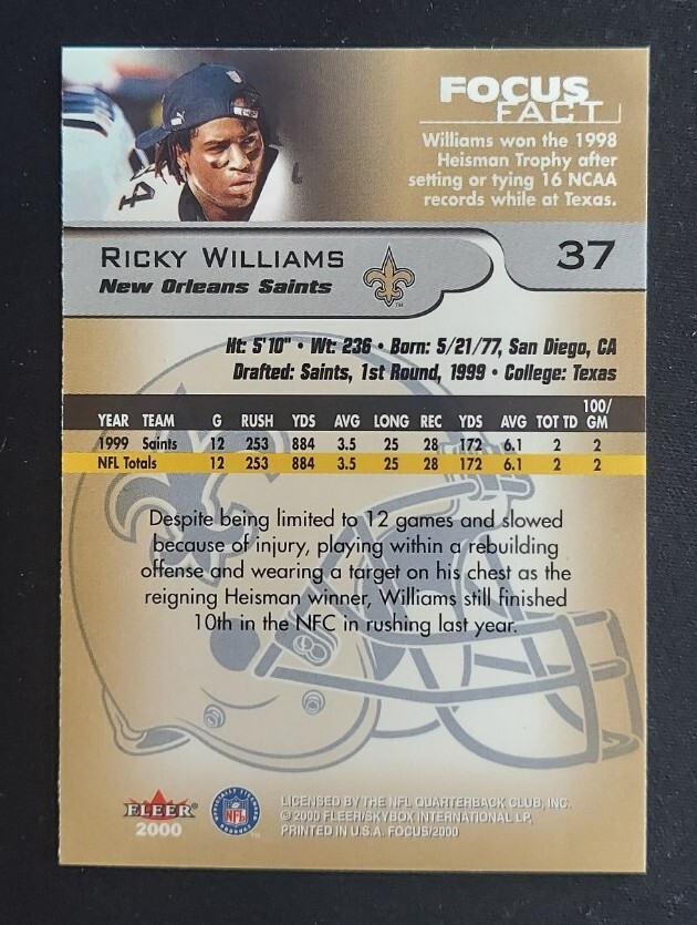 Rickey Williams 2000 Fleer Focus Football #37 New Orleans Saints free ...