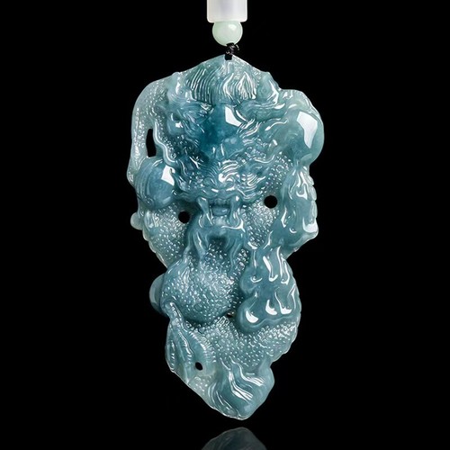 Real Grade A Natural Blue Jade Jadeite Women Lucky Dragon Pendant 42g ...