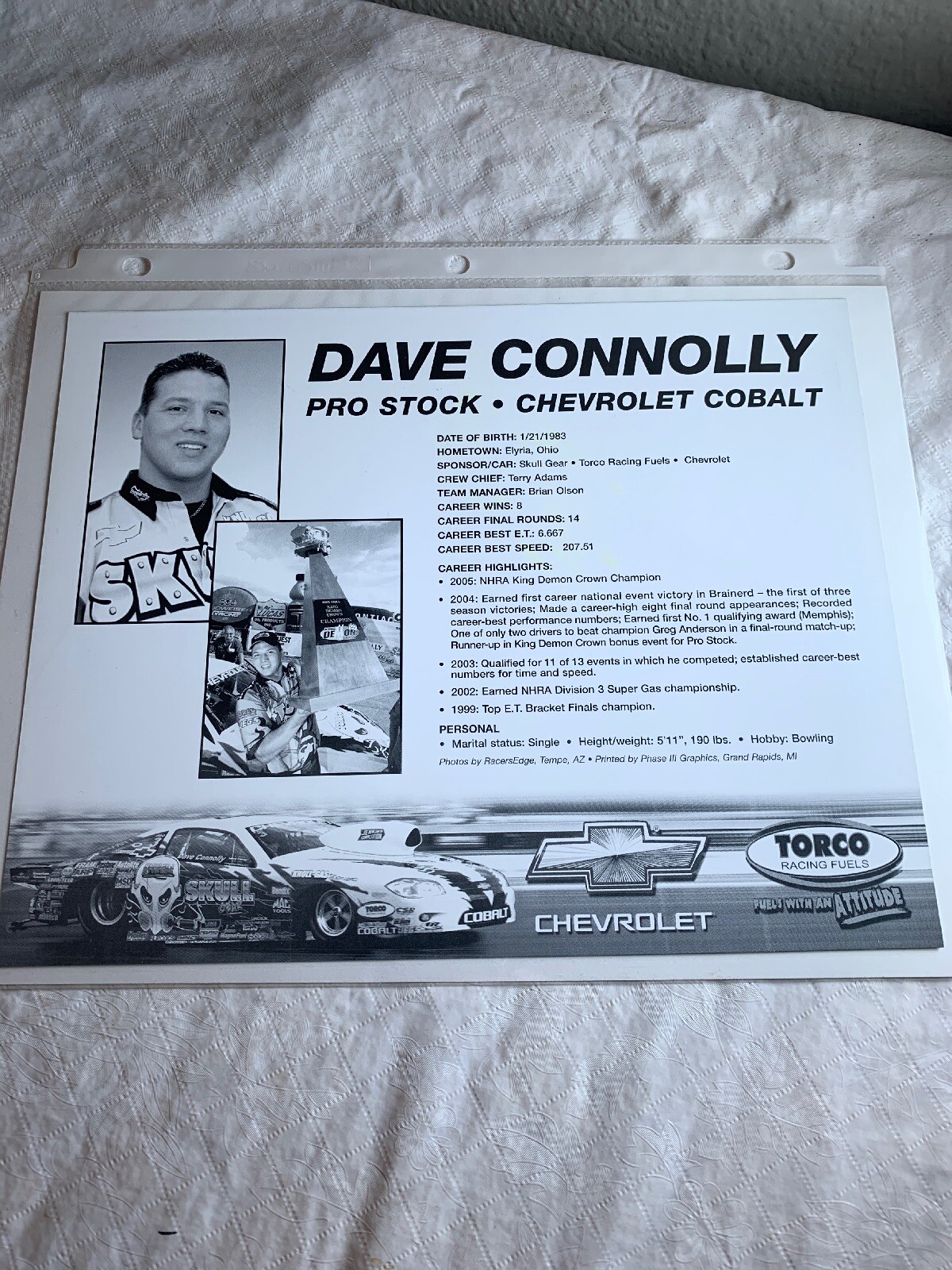 Dave Connolly Signed Skull Chevrolet Colbalt NHRA Photo 8 x 10 N 142 | eBay