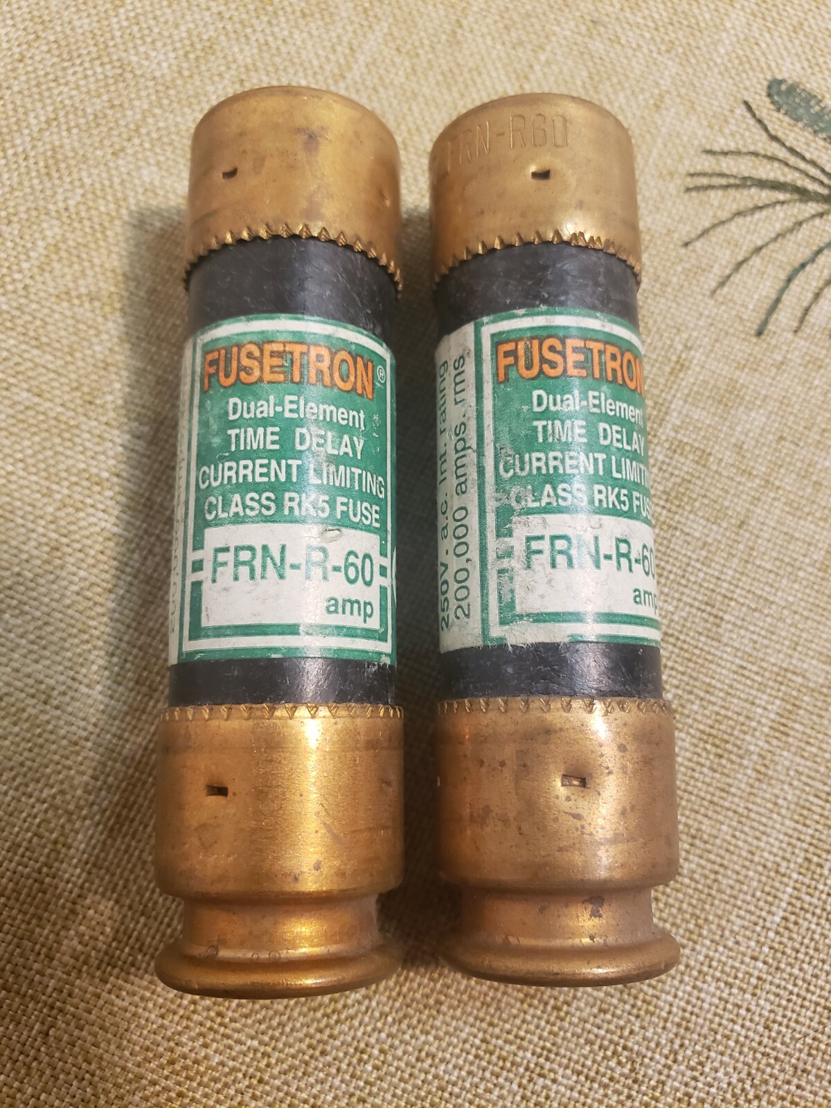 FRN-R-60 Bussman Fusetron Duel Element Time Delay 60 Amp 250V Class RK5 ...