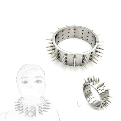 Stainless Steel 3 Rows 6cm High Spiked Neck Collar Neck Cuff Restraint ...