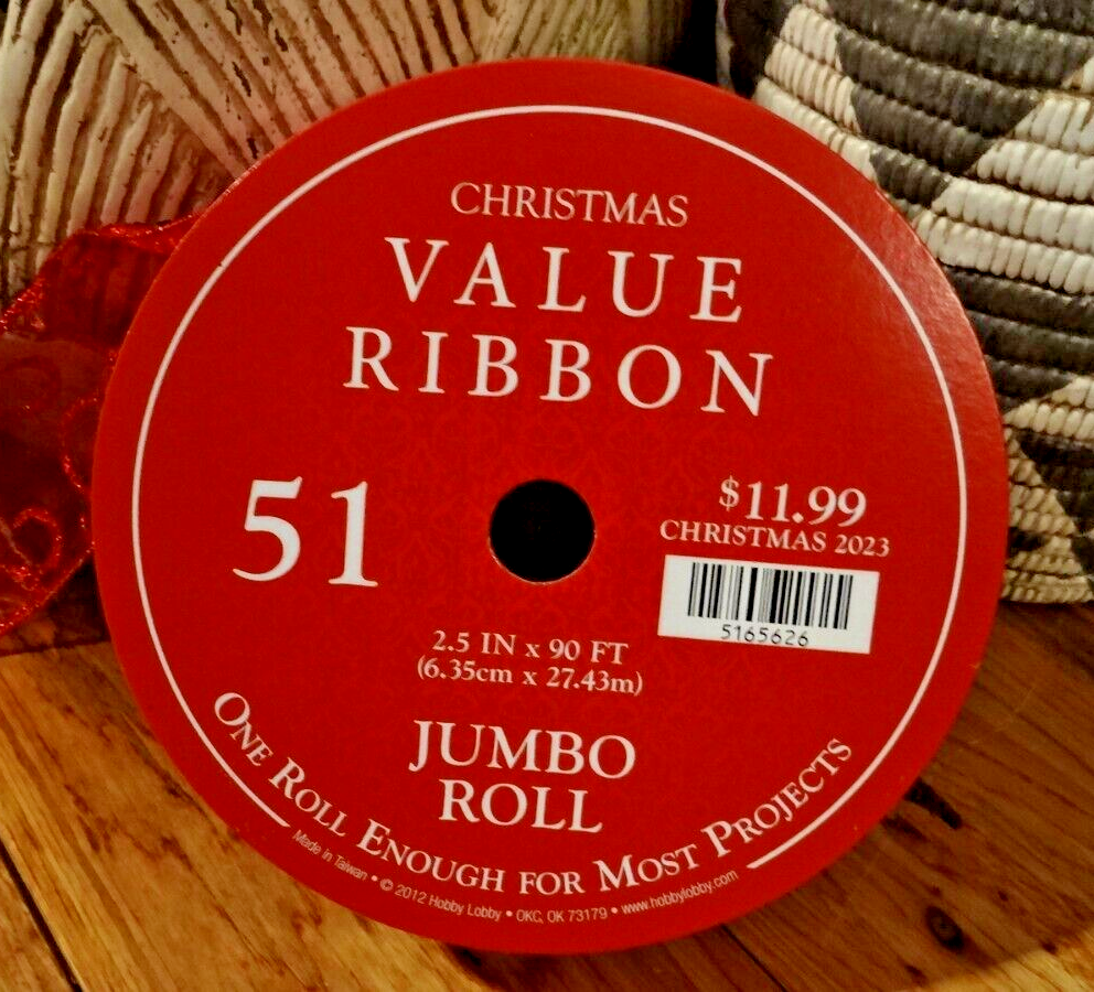 Christmas Value Ribbon Sheer Red Swirl Glitter Print Wired Ribbon 2023 ...