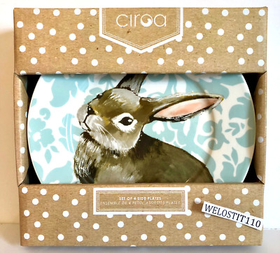 BUNNY RABBIT "SALAD" PLATES. SET of 4. NIB. SUPER CUTE! CIROA ...