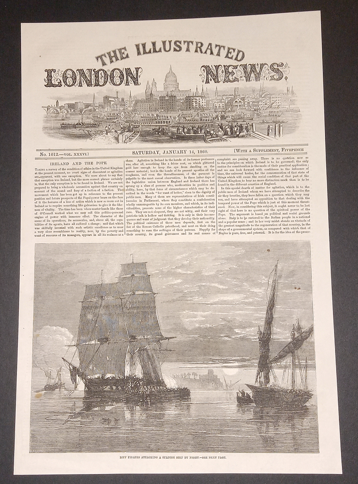 RIFF PIRATES ATTACKING A SPANISH SHIP-ORIGINAL ANTIQUE PRINT-1860 | eBay