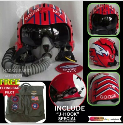 SIZE XL-XXL GOOSE HGU-33 FIGHTER PILOT HELMET W/ OXYGEN MASK REPLICA+ ...