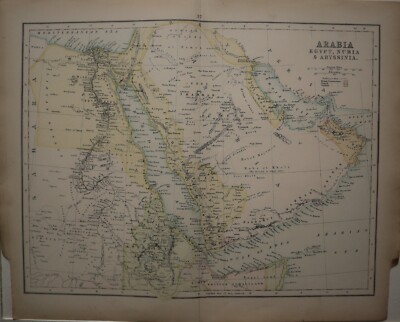 1871 ANTIQUE MAP ARABIA EGYPT NUBIA ABYSSINIA ALEXANDRIA PENINSULA ...