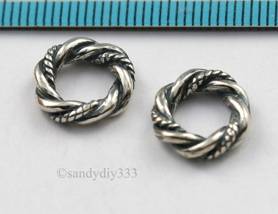 1x OXIDIZED STERLING SILVER BALI CLOSED ROUND TWIST JUMP RING 12mm N474 ...