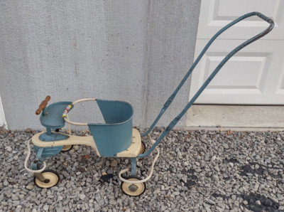 Vintage early 1950's Taylor Tot Baby Stroller Walker Metal Wood Blue ...